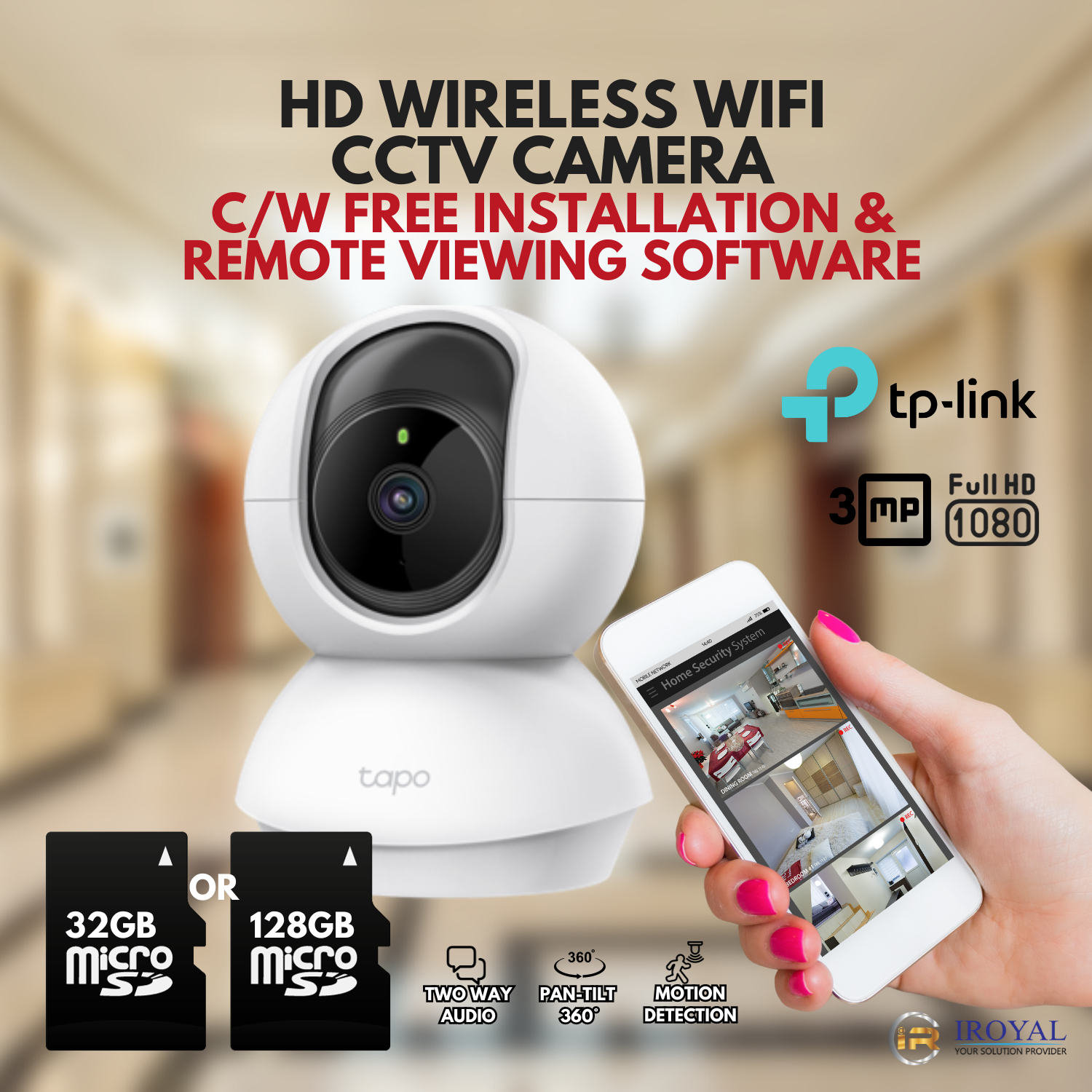 TPLINK Tapo C210 Pan/Tilt Home Security Wi-Fi Camera CCTV Camera Packages - IROYAL